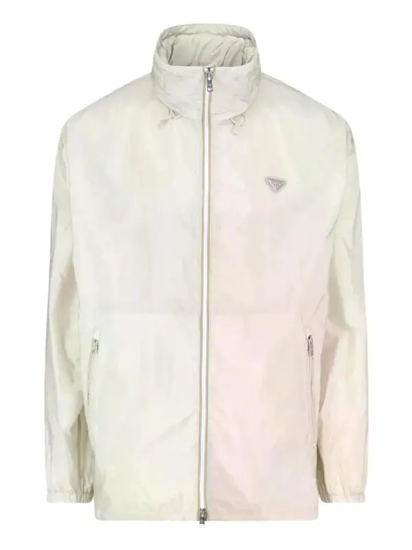 Prada Re-nylon High Neck Zip-up Jacket - Neutrals