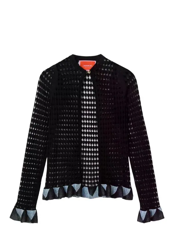 La DoubleJ Ruffled Open-knit Cardigan - Black
