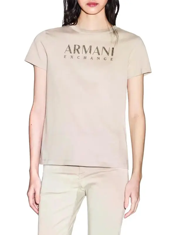 Armani Exchange Rhinestone Logo T-shirt - Neutrals