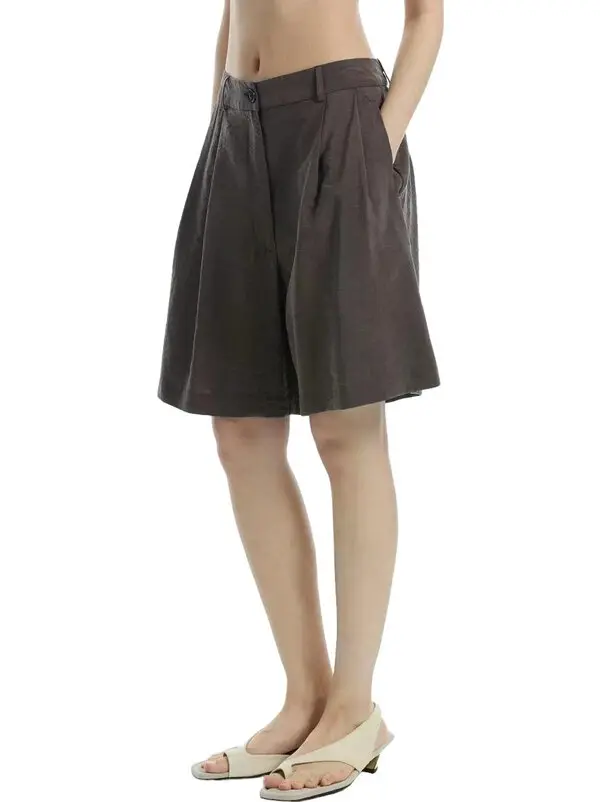 CORDERA Pleated Tailored Shorts - Brown