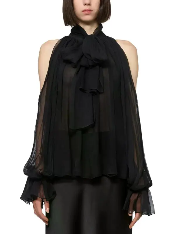 ATU BODY COUTURE Cold-shoulder Pussy-bow Blouse - Black