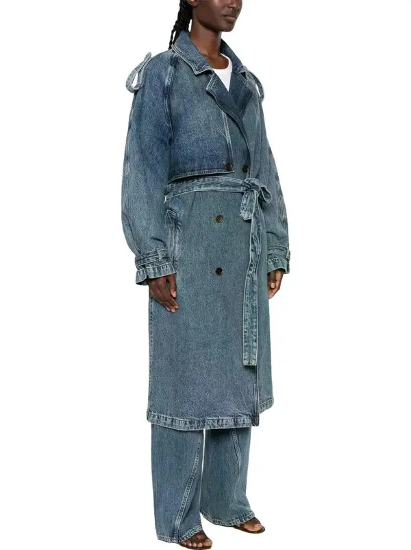 ANINE BING Rickie Double-breasted Belted Denim Coat - Blue