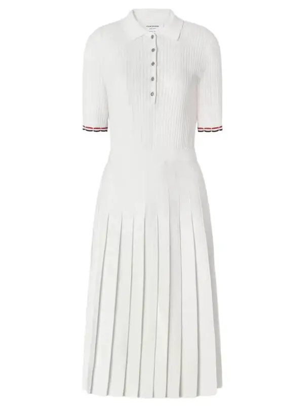Thom Browne Rib-stitch Midi Polo Dress - White