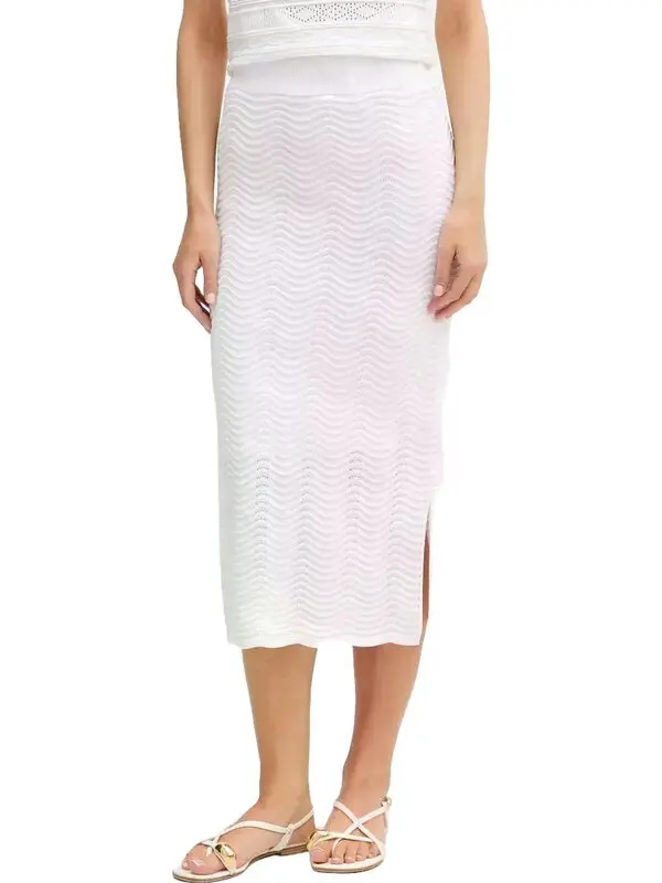 Joseph Ribkoff Chevron Knit Midi Skirt With Side Slit - White