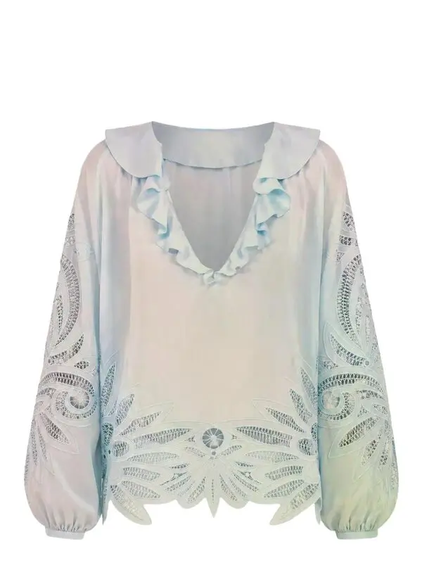 Ulla Johnson Adonis Silk Appliqué Blouse - Blue