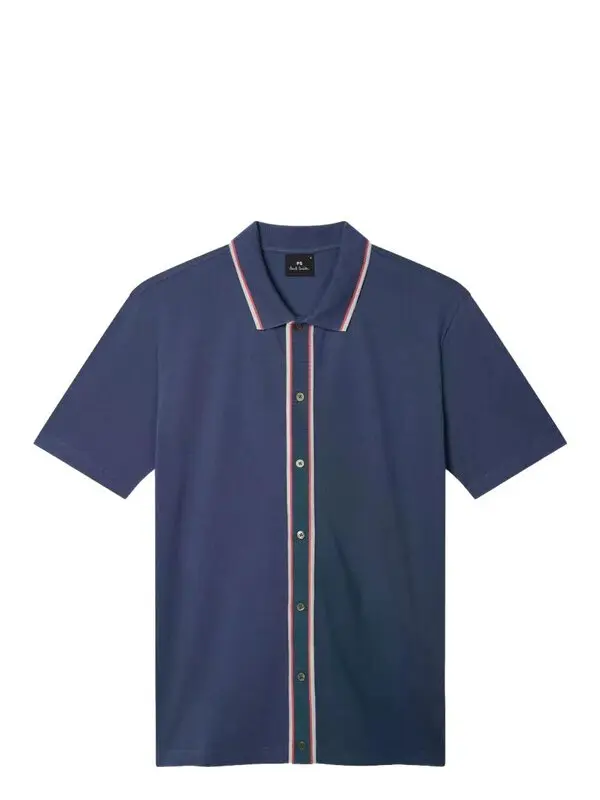 Paul Smith Stripe-trim Button-through Polo Shirt - Blue