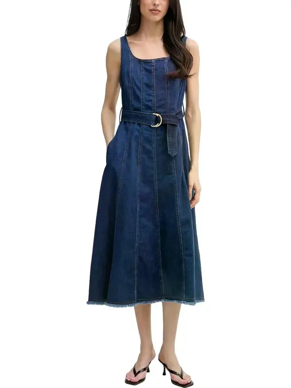 Joseph Ribkoff Sleeveless Square Neck Belted Midi Dress - Blue
