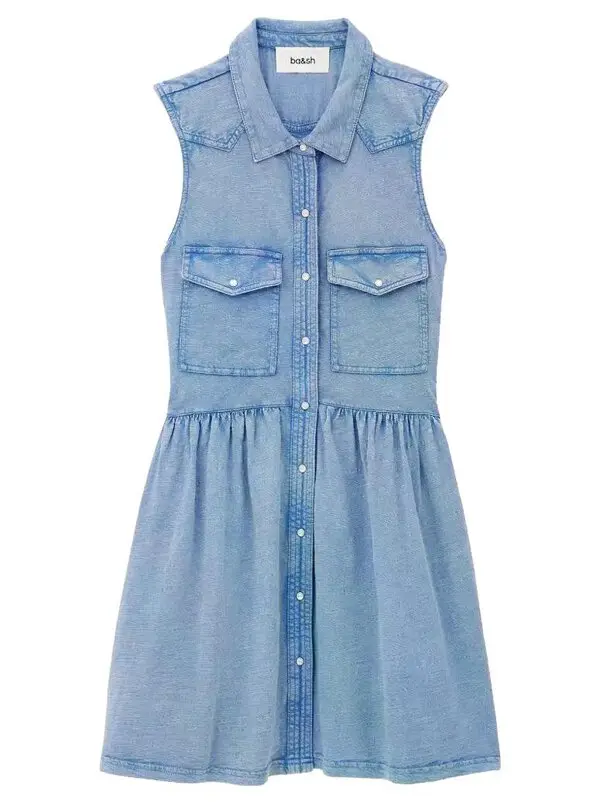 Ba&sh Sleeveless Gathered-waist Denim Dress - Blue