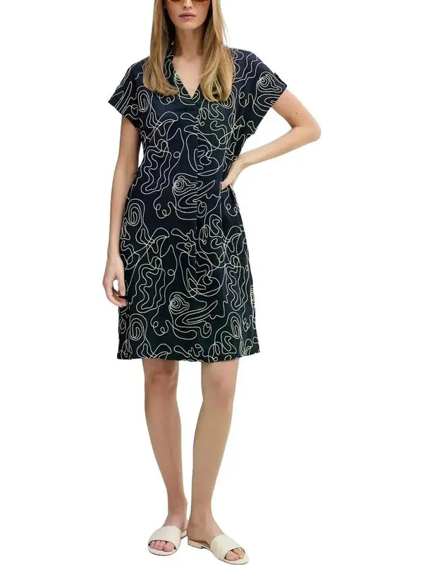 Joseph Ribkoff Abstract Print V-neck Mini Dress - Blue