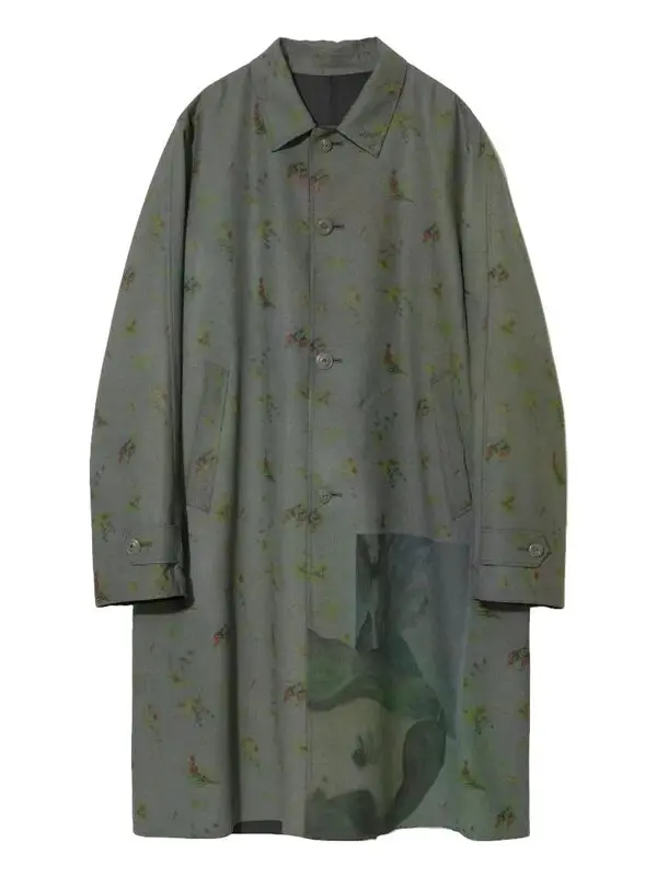 Undercover Floral-print Graphic Patch Coat - Grey