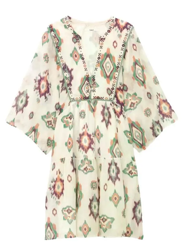 Ba&sh Olalie Ikat-print Tiered Dress - Neutrals