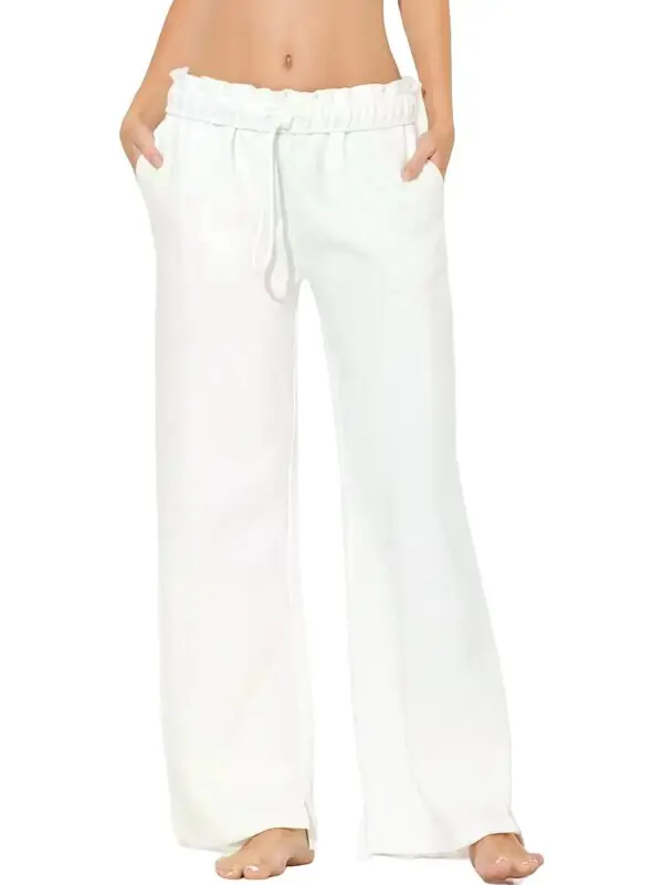 OCEAN DRIVE Fleece Texture Wide Leg Drawstring Waist Track Pants - White