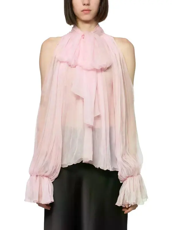 ATU BODY COUTURE Cold-shoulder Pussy-bow Blouse - Pink