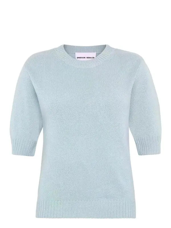 EMERSON RENALDI Ribbed Trim Short Sleeve Sweater - Blue