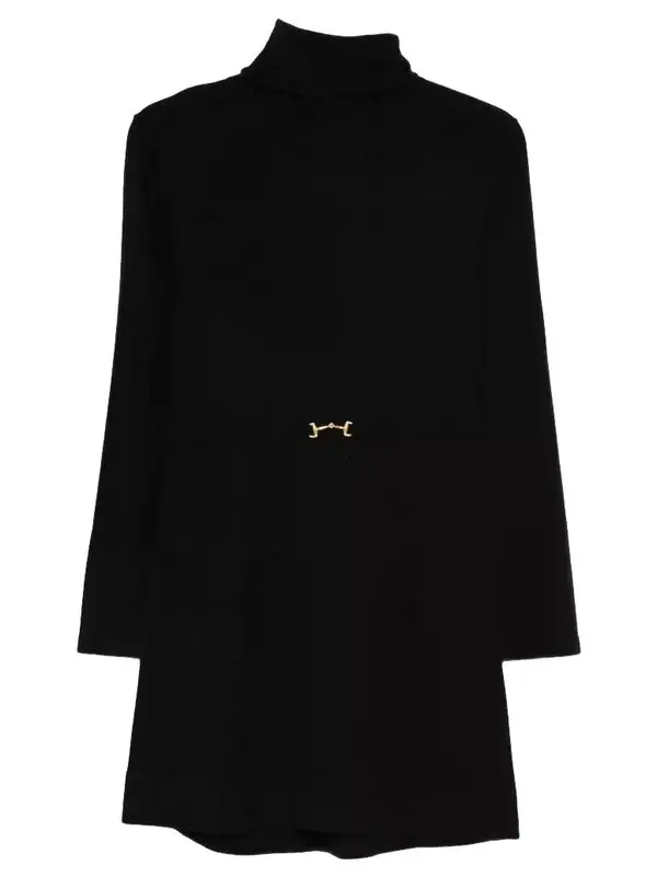 Rixo Roll Neck Mini Dress With Gold-tone Hardware - Black