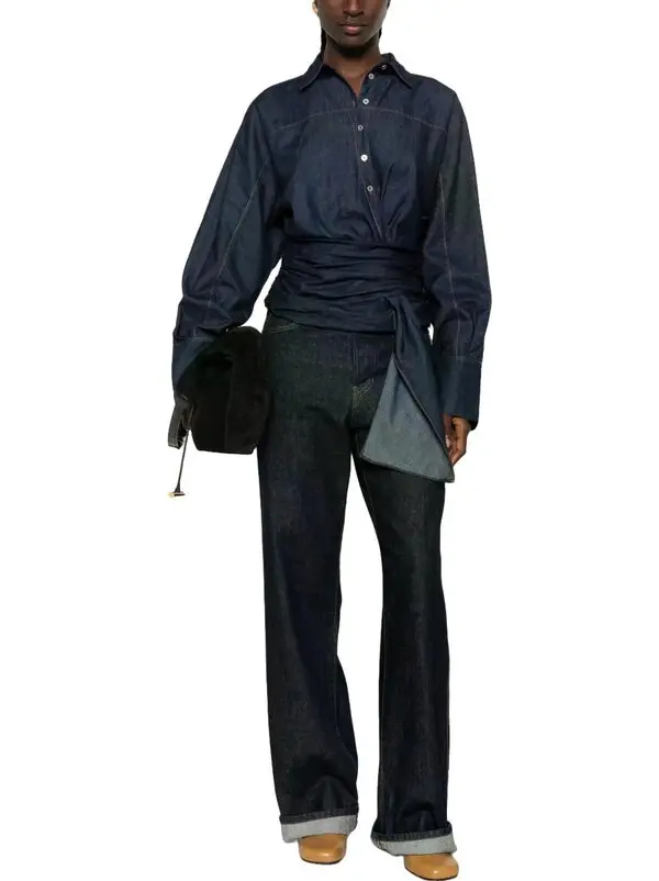 7 For All Mankind Tie-waist Long-sleeve Shirt - Blue