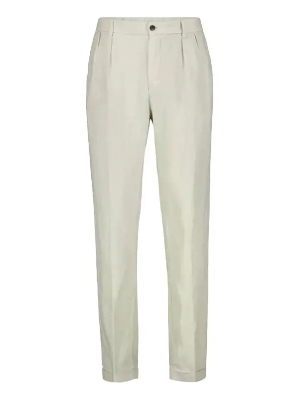 04651 HANDELSGESELLSCHAFT MBH & CO. KG Beige Linen Pleated Turn-up Trousers - Neutrals