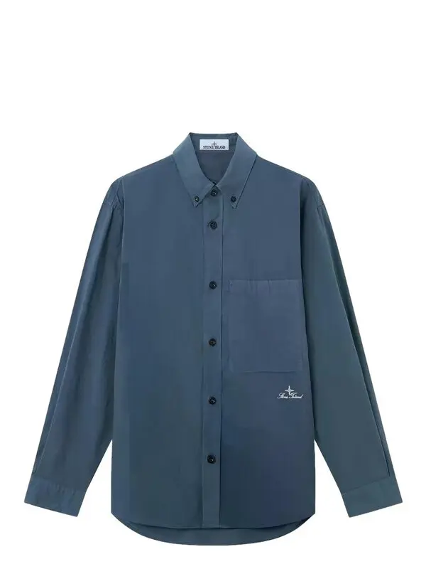 Stone Island Logo-embroidered Button-down Shirt - Blue