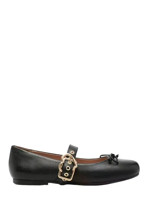 Moschino Sheepskin Ballet Flats With Buckle Detail - Black