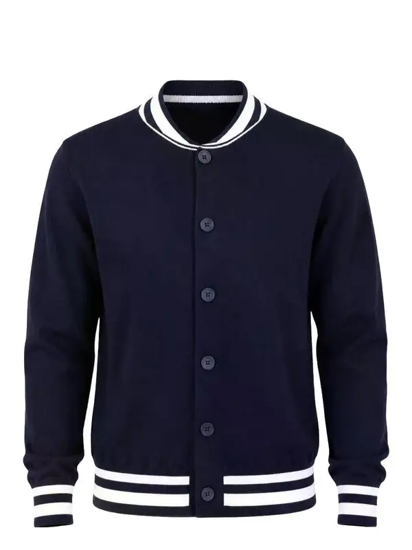 Alpha Studio Striped-trim Button-up Cardigan - Blue