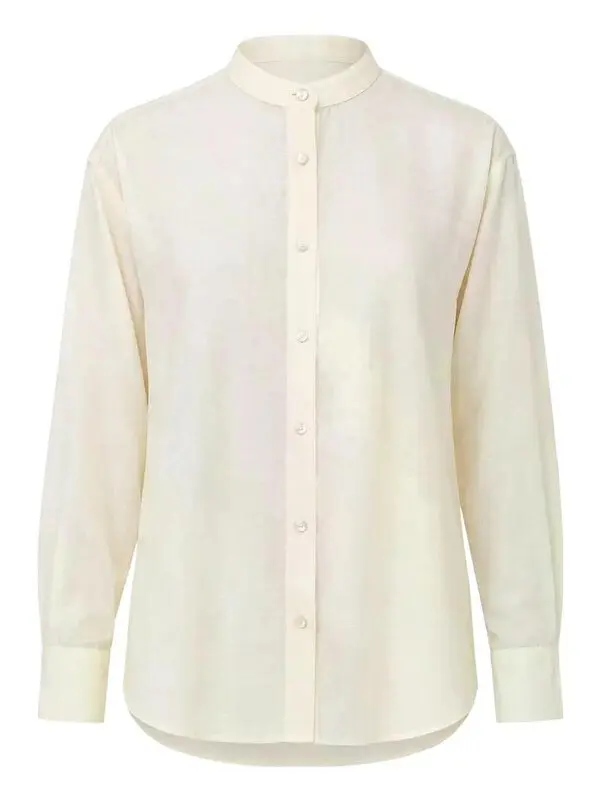 120% Lino Slub Texture Mandarin Collar Shirt - Neutrals