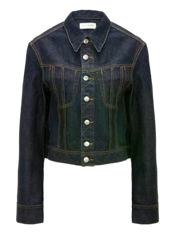 Victoria Beckham Cropped Denim Jacket With Contrast Stitching - Blue