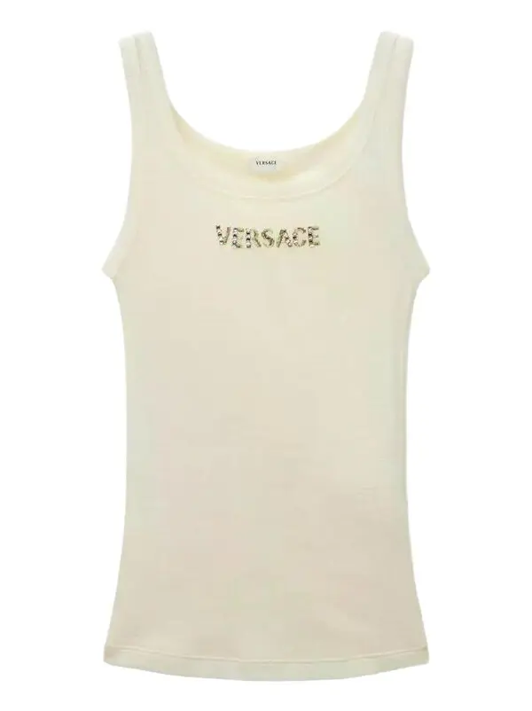 Versace Crystal-embellished Ribbed Tank Top - Neutrals
