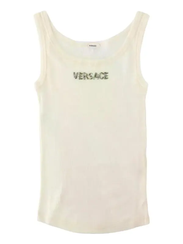 Versace Crystal-embellished Ribbed Tank Top - Neutrals