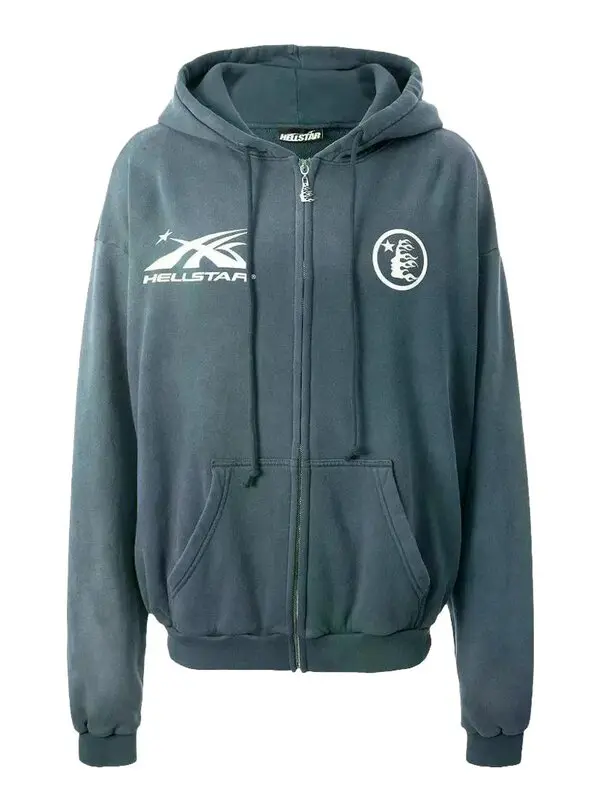 HELLSTAR Logo Print Zip-up Hoodie - Blue