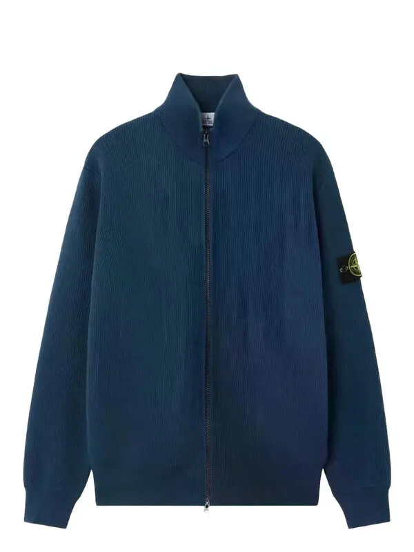 Stone Island Logo Patch Zip-fastening Ribbed Knit Cardigan - Blue