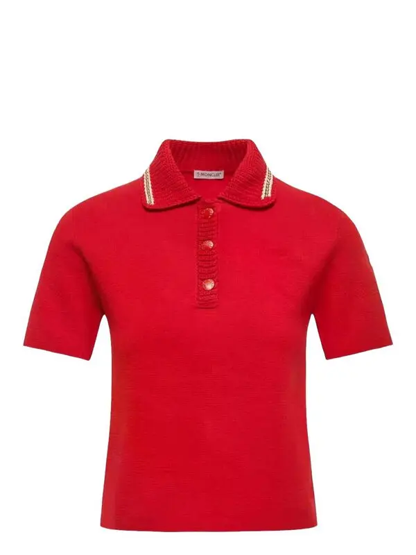 Moncler Contrast-trim Short-sleeved Knit Polo Shirt - Red