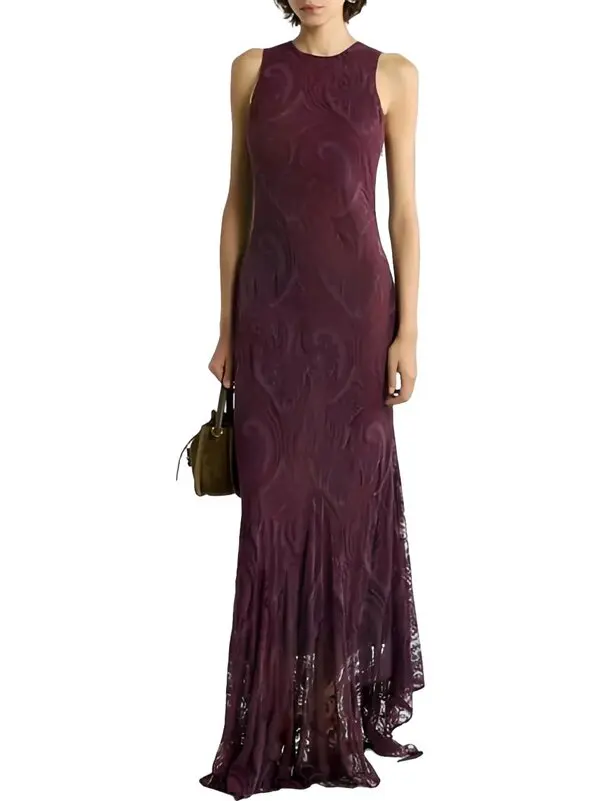 Etro Paisley-lace Asymmetric Hem Maxi Dress - Red
