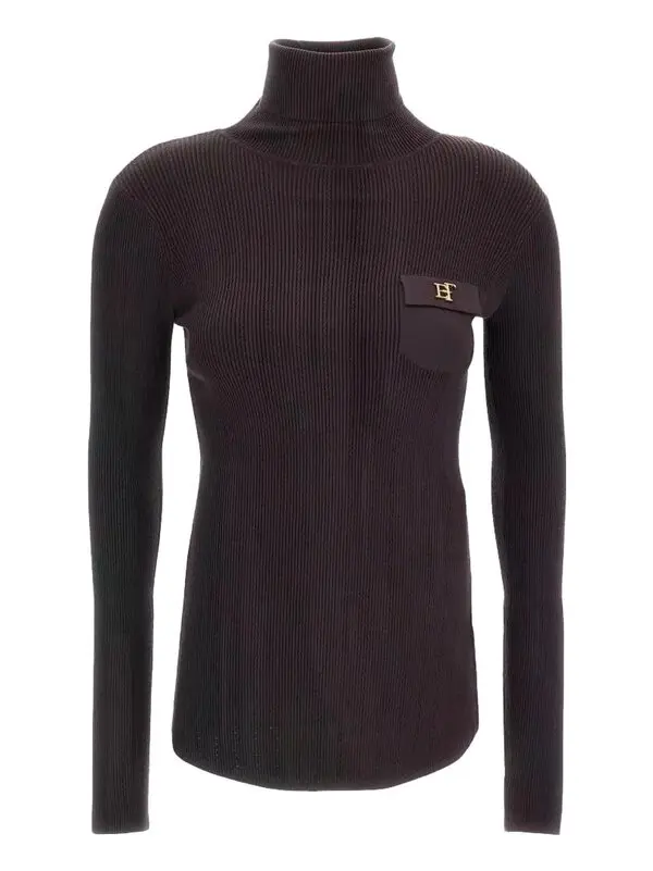 Elisabetta Franchi Ribbed Knit Logo Plaque Sweater - Brown