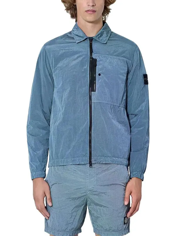 Stone Island Logo Patch Zip-up Jacket - Blue