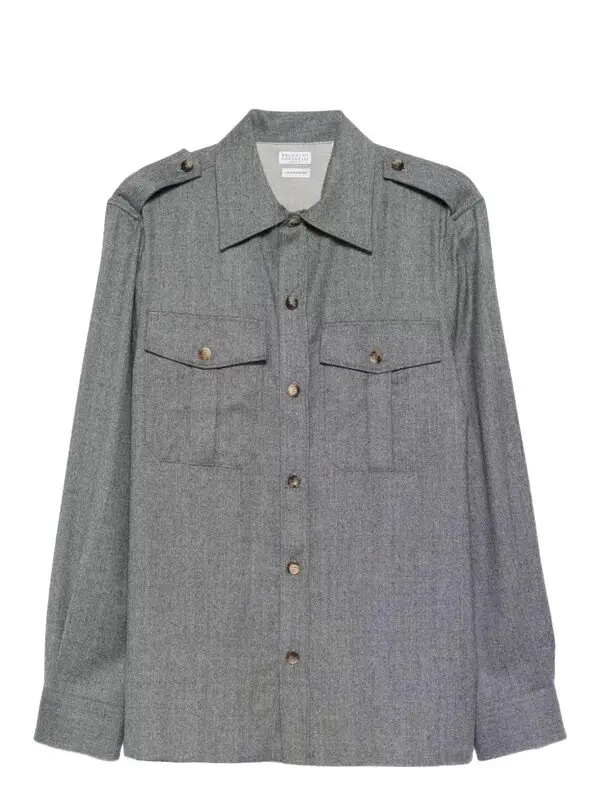 Brunello Cucinelli Epaulette-detail Chest-pocket Shirt - Grey