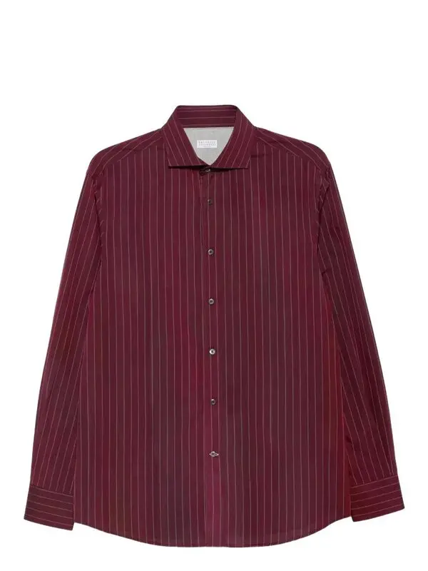 Brunello Cucinelli Pinstripe-pattern Long-sleeve Shirt - Red