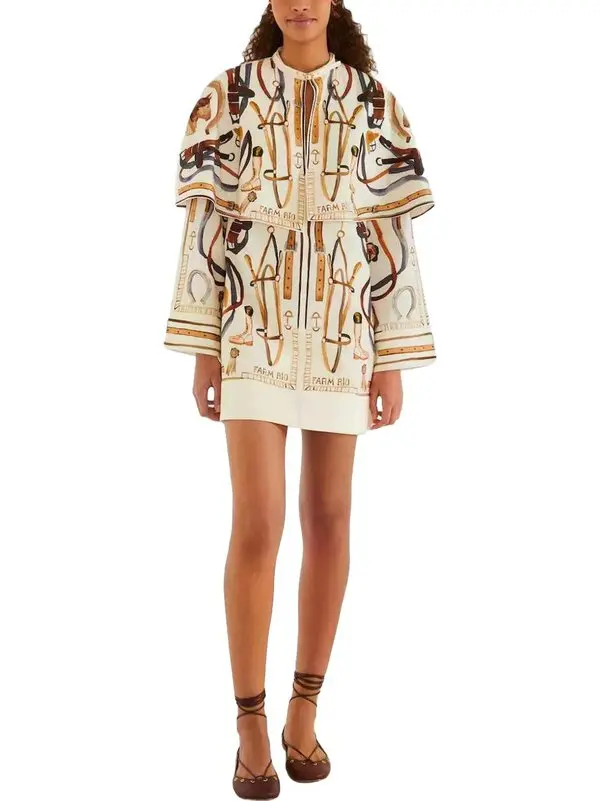 Farm Rio Printed V-neck Mini Dress - Neutrals