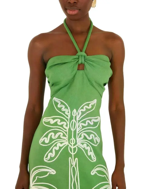 Farm Rio Palm Tree Embroidered Midi Dress - Green