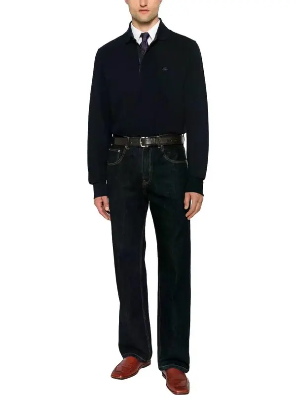 Etro Logo-embroidered Long-sleeve Polo Shirt - Blue