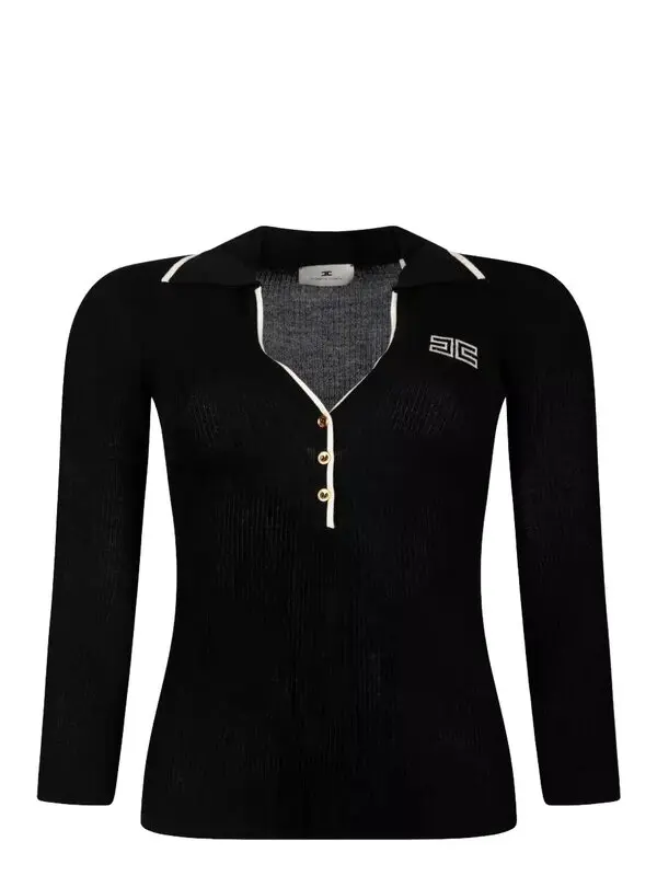 Elisabetta Franchi Ribbed Knit Logo Embroidered Sweater - Black