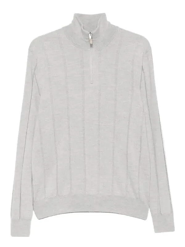 Canali Ribbed-knit Quarter-zip Sweater - Grey