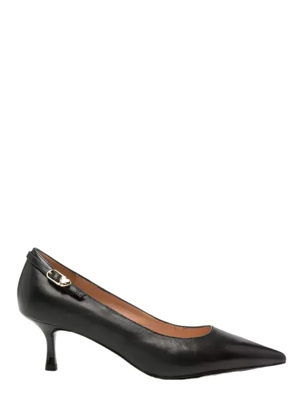Moschino Pointed-toe Leather Pumps With Gold-tone Heart Buckle - Black