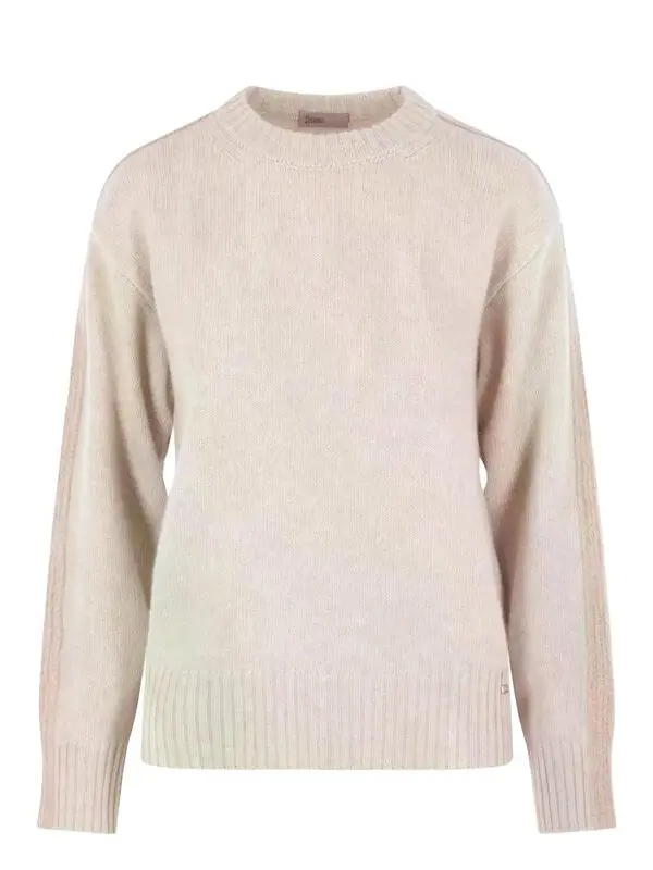 Herno Bouclé-band Ribbed-trim Wool Sweater - Neutrals