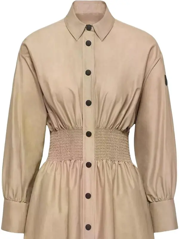 Moncler Shirred-waist Midi Shirt Dress - Neutrals
