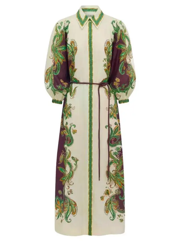ALEMAIS Paisley-print Belted Midi Dress - Neutrals