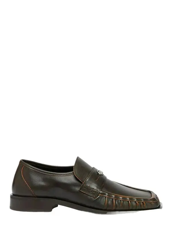 DIESEL® D-amber Leather Loafers With Silver Oval-d Plaque - Brown