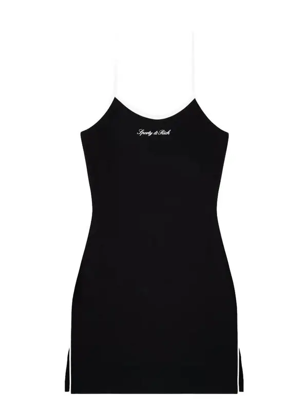 SPORTY & RICH Logo-print Contrast-trim Dress - Black