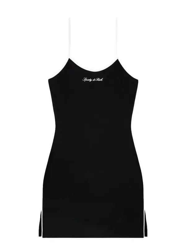 SPORTY & RICH Logo-print Contrast-trim Dress - Black