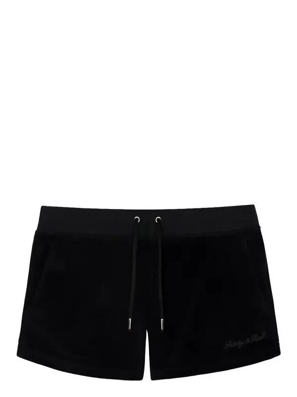 SPORTY & RICH Embellished Velour Shorts - Black