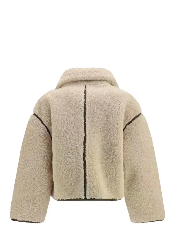 Pinko Faux Shearling Jacket With Faux Leather Trim - Neutrals